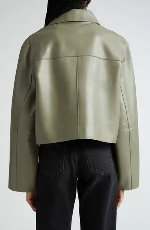 STAND STUDIO Gretel Boxy Crop Lambskin Leather Jacket