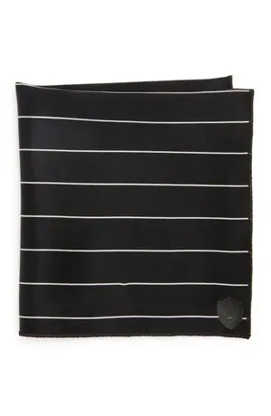 CLIFTON WILSON Pinstripe Silk Pocket Square Black