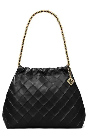 Tory Burch Fleming Soft Quilted Leather Hobo Bag - Black