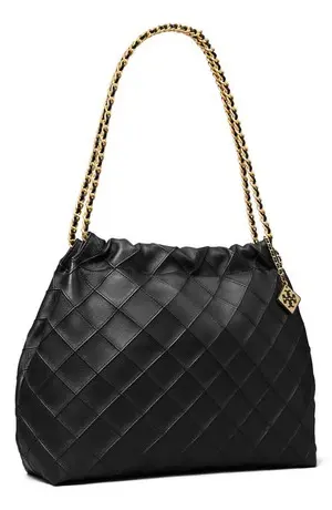 Tory Burch Fleming Soft Quilted Leather Hobo Bag - Black