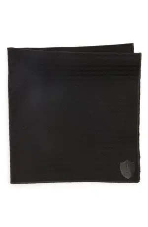 CLIFTON WILSON Herringbone Cotton Pocket Square - Black