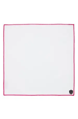 CLIFTON WILSON White Cotton Herringbone Pocket Square With Trim - Fuchsia