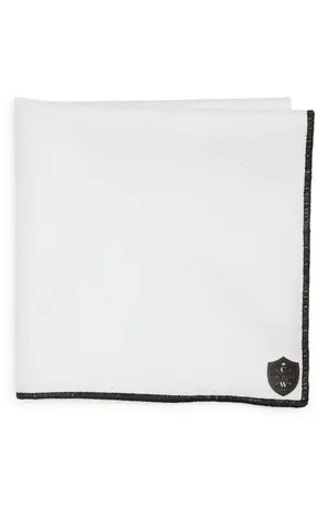 CLIFTON WILSON White Cotton Herringbone Pocket Square With Trim - Black