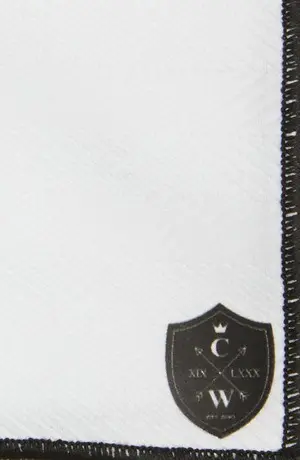 CLIFTON WILSON White Cotton Herringbone Pocket Square With Trim - Black