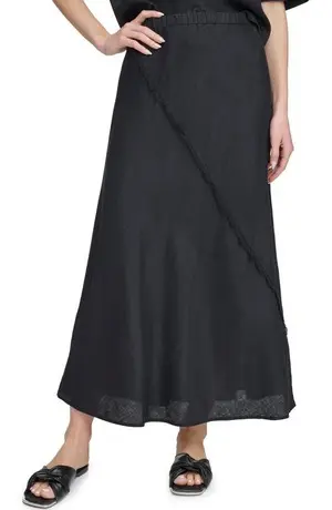 Dkny Linen Midi Skirt - Black