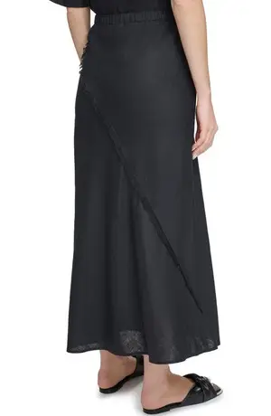 Dkny Linen Midi Skirt - Black