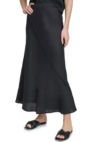 Dkny Linen Midi Skirt - Black