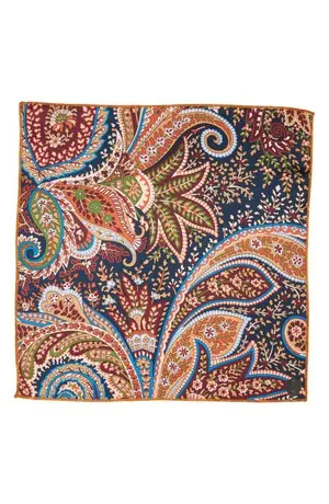 CLIFTON WILSON Paisley Silk Pocket Square - Tan