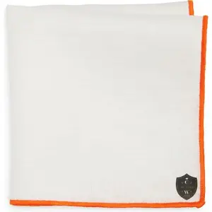 CLIFTON WILSON White Linen Pocket Square With Orange Trim White/orange