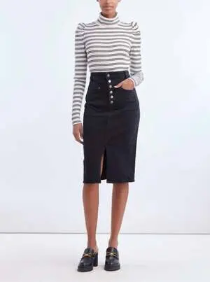 Veronica Beard Herron Denim Midi Skirt In Washed Onyx - Black