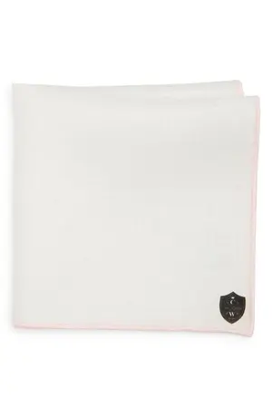 CLIFTON WILSON White Linen Pocket Square With Trim - Pink