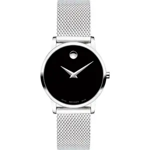 Movado Museum Mesh Strap Watch - Silver/ Black/ Silver