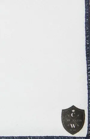 CLIFTON WILSON White Cotton Herringbone Pocket Square With Navy Trim - White/navy