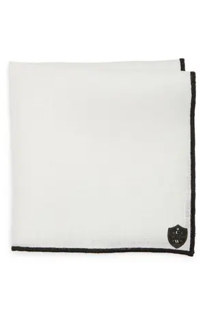 CLIFTON WILSON White Linen Pocket Square With Trim - Black
