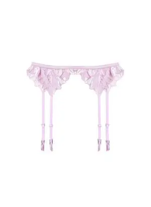 FLEUR DU MAL Lily Embroidery Garter Belt - Velvet Pink Lavender