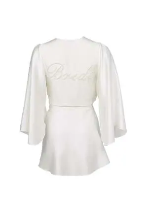 Fleur Du Mal Bride Embroidered Angel Sleeve Robe - Ivory
