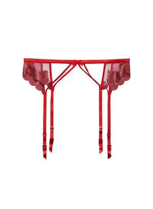 FLEUR DU MAL Heart Embroidery Garter Belt - Rouge