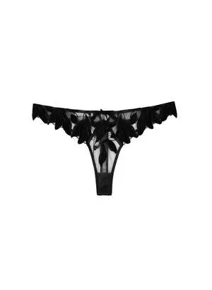 FLEUR DU MAL Lily Embroidery Hipster Thong - Black