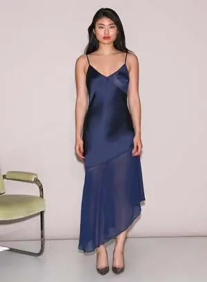 Fleur Du Mal Satin Slip Dress | Chiffon, Asymmetrical - Blue