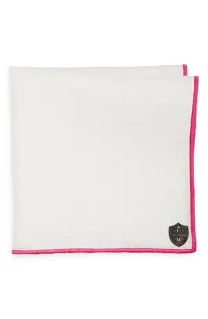 CLIFTON WILSON White Linen Pocket Square With Trim - Fuchsia