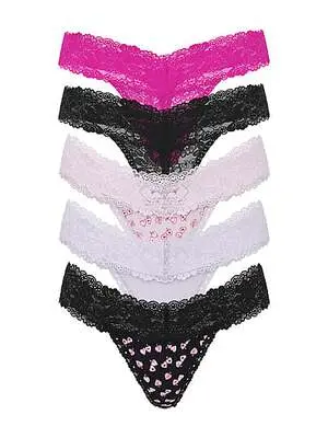 Pink 5-pack Wink™ Lace-trim Thong Panties - Print