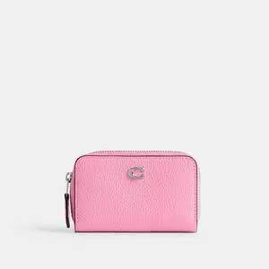 COACH Essential Small Zip Around Card Case - Silver/vivid Pink
