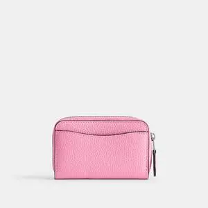 COACH Essential Small Zip Around Card Case - Silver/vivid Pink