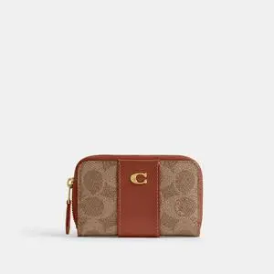 COACH Essential Small Zip Around Card Case In Signature Canvas Brass