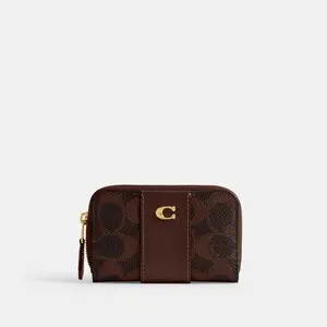 COACH Essential Small Zip Around Card Case In Signature Canvas - Brass/maple