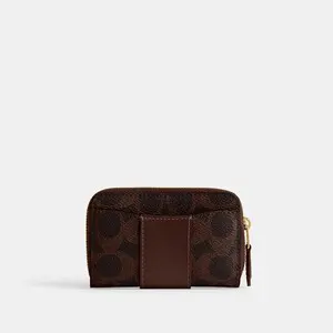 COACH Essential Small Zip Around Card Case In Signature Canvas - Brass/maple