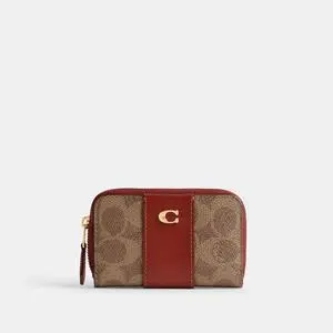 COACH Essential Small Zip Around Card Case In Signature Canvas Brass/tan/rust
