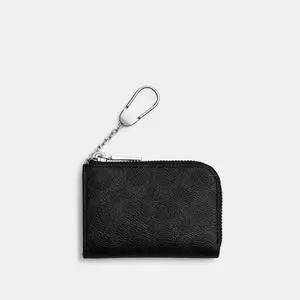 COACH L-zip Key Case In Signature Canvas - Black Signature