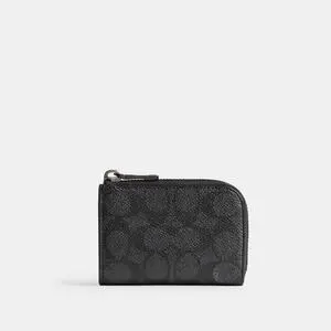 COACH L-Zip Key Case In Signature Canvas Charcoal