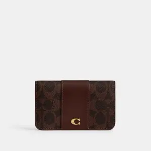 COACH Essential Slim Card Case In Signature Canvas - Brass/maple