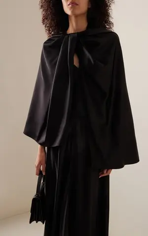 Marina Moscone Twisted Satin Capelet - Black