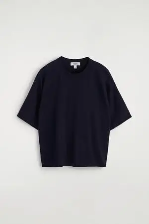 Cos Knitted Merino Wool T-shirt - Navy