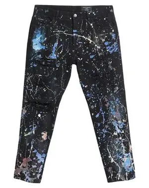 Dolce & Gabbana Skinny Jeans With Multicolor Paint Splatter And Leather Trims