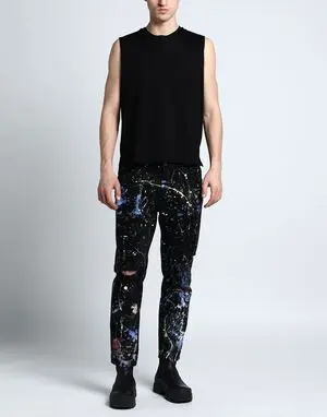 Dolce & Gabbana Skinny Jeans With Multicolor Paint Splatter And Leather Trims