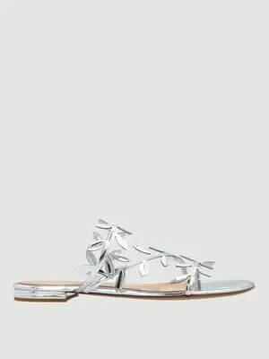 GIANVITO ROSSI Flavia Flat Mule Sandals Silver