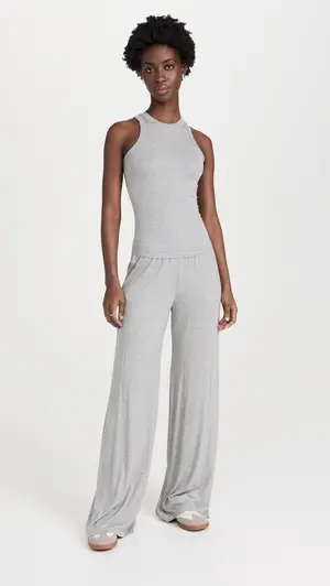 Sprwmn Ribbed Wide Leg Pants - Heather Grey