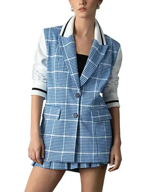BLUE REVIVAL Varsity Mixed Media Blazer