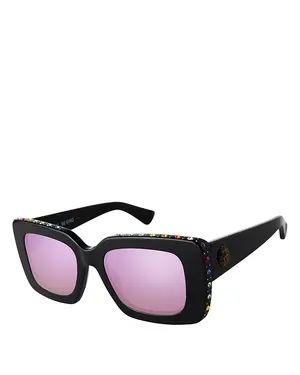 Kurt Geiger Rectangle Sunglasses, 52mm - Black/pink Mirrored Solid