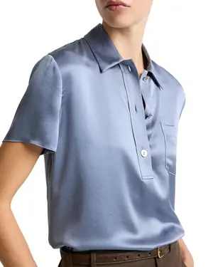 Vince Silk Polo Shirt - Azul