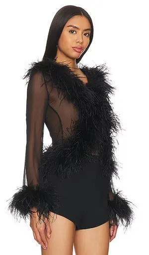 BUBISH Feather Embellished Georgette Blouse - Black