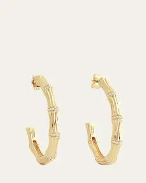 ANABEL ARAM JEWELRY Cubic Zirconia Bamboo Hoop Earrings - Gold