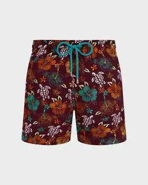Vilebrequin Embroidered Tropical Turtles Swim Trunks - Red