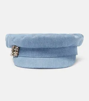 ROGER VIVIER Broche Vivier Denim Cap - Blue