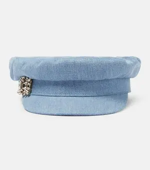 ROGER VIVIER Roger Vivier Broche Vivier Denim Cap Blue