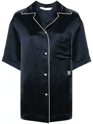 Palm Angels Piped-trim Satin Shirt - Blue