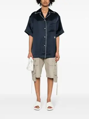 Palm Angels Piped-trim Satin Shirt - Blue